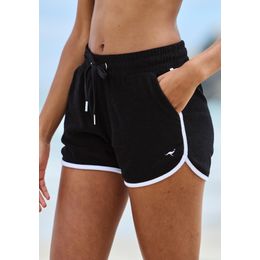 Relaxshorts Kangaroos, Damen, Gr. 32/34, N-Gr, schwarz, Frottee, Obermaterial: 50% Baumwolle, 48% Polyester, 2% Elasthan, unifarben, Basic, kurz, Hosen, mit sportlichem Seitenstreifen und weichem Frottee Material