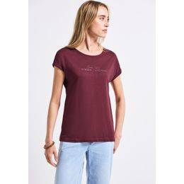 T-Shirt Street One, Damen, Gr. 34, rot (schwarz cherry rot), Web, 50% Baumwolle, 50% Modal, bedruckt, normal normal, Rundhals, abgesteppt, Shirts T-Shirt, aus Baumwolle mit Stretchante