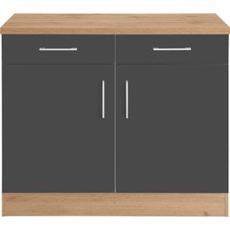Unterschrank KOCHSTATION "KS-Colmar", grau (anthrazit), B:100cm H:85cm T:60cm, Holzwerkstoff, Schr&auml;nke, Unterschrank, 100 cm, mit Metallgriff, f&uuml;r viel Stauraum