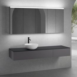 neoro n50 M&ouml;belanlage B: 180 cm mit 2 Ausz&uuml;gen, Waschtisch &Oslash; 45 cm wei&szlig; matt, mit Spiegelschrank f&uuml;r die Schweiz,,
