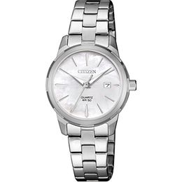 Quarzuhr Citizen, silber (silberfarben, perlmuttfarben), Armbanduhren, Damen, Quarzuhr, Armbanduhr, Damenuhr, Edelstahlarmband, Datum