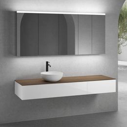 neoro n50 M&ouml;belanlage B: 180 cm mit 2 Ausz&uuml;gen, Waschtisch &Oslash; 45 cm wei&szlig; matt, mit Spiegelschrank f&uuml;r die Schweiz,,
