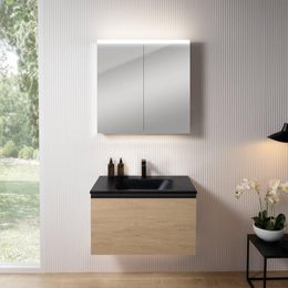 rivea Dia Unterschrank B: 81 cm mit 1 Auszug, Waschtisch mit 1 Hahnloch schwarz matt, mit n50 Spiegelschrank f&uuml;r die Schweiz,,