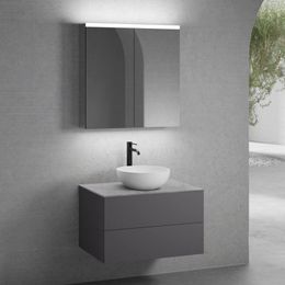 neoro n50 Unterschrank B: 80 cm mit 2 Ausz&uuml;gen, Waschtisch &Oslash; 45 cm wei&szlig; matt, mit Spiegelschrank f&uuml;r die Schweiz,,