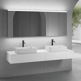 neoro n50 M&ouml;belanlage B: 200 cm mit 2 Ausz&uuml;gen, 2 Waschtische B: 58 cm wei&szlig; matt, mit Spiegelschrank f&uuml;r die Schweiz,,