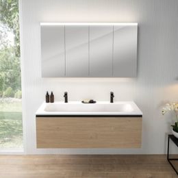 rivea Dia Unterschrank B: 141 cm mit 1 Auszug, Waschtisch mit 2 Hahnl&ouml;chern wei&szlig;, mit n50 Spiegelschrank f&uuml;r die Schweiz,, BR0044SO+BR0127WH+BN0523MI,