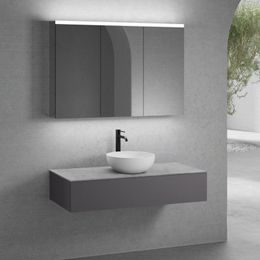 neoro n50 Unterschrank B: 120 cm mit 1 Auszug, Waschtisch &Oslash; 45 cm wei&szlig; matt, mit Spiegelschrank f&uuml;r die Schweiz,, BN0106WM+BN0414GR+BN0404C3+BN0488MI,