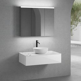 neoro n50 Unterschrank B: 100 cm mit 1 Auszug, Waschtisch &Oslash; 40 cm wei&szlig; matt, mit Spiegelschrank f&uuml;r die Schweiz,, BN0064WM+BN0413WH+BN0403C1+BN0487MI,
