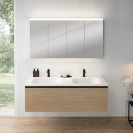 rivea Dia Unterschrank B: 141 cm mit 1 Auszug, Doppelwaschtisch mit 2 Hahnl&ouml;chern wei&szlig;, mit n50 Spiegelschrank f&uuml;r die Schweiz,,