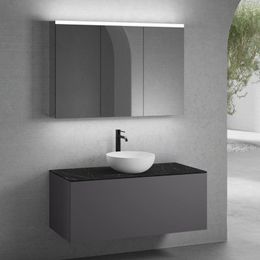 neoro n50 Unterschrank B: 120 cm mit 1 Auszug, Waschtisch &Oslash; 45 cm wei&szlig; matt, mit Spiegelschrank f&uuml;r die Schweiz,, BN0106WM+BN0434GR+BN0404C2+BN0488MI,