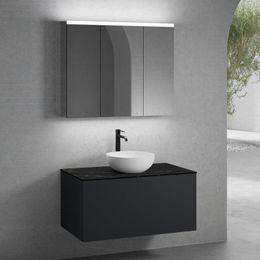 neoro n50 Unterschrank B: 100 cm mit 1 Auszug, Waschtisch &Oslash; 40 cm wei&szlig; matt, mit Spiegelschrank f&uuml;r die Schweiz,, BN0064WM+BN0433BM+BN0403C2+BN0487MI,