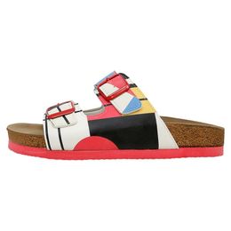 Pantolette DOGO "Stella Pantolette Bauhaus Birdie Damen Sandalen", Damen, Gr. 39, Normalschaft, beige (natur), Lederimitat, Schuhe Pantolette, Handgefertigt