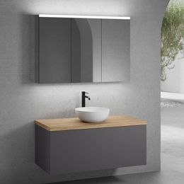 neoro n50 Unterschrank B: 120 cm mit 1 Auszug, Waschtisch &Oslash; 45 cm wei&szlig; matt, mit Spiegelschrank f&uuml;r die Schweiz,, BN0106WM+BN0434GR+BN0404W1+BN0488MI,