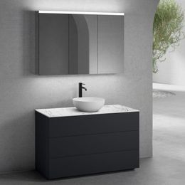 neoro n50 Unterschrank B: 120 cm mit 3 Ausz&uuml;gen, Waschtisch &Oslash; 40 cm wei&szlig; matt, mit Spiegelschrank f&uuml;r die Schweiz,,