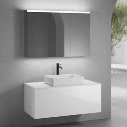 neoro n50 Unterschrank B: 120 cm mit 1 Auszug, Waschtisch B: 58 cm wei&szlig; matt, mit Spiegelschrank f&uuml;r die Schweiz,,