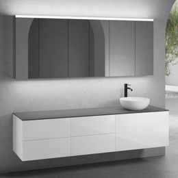 neoro n50 M&ouml;belanlage B: 200 cm mit 5 Ausz&uuml;gen, Waschtisch &Oslash; 45 cm wei&szlig; matt, mit Spiegelschrank f&uuml;r die Schweiz,,