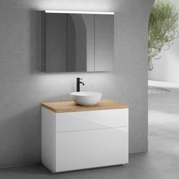 neoro n50 Unterschrank B: 100 cm mit 2 Ausz&uuml;gen, Waschtisch &Oslash; 40 cm wei&szlig; matt, mit Spiegelschrank f&uuml;r die Schweiz,,