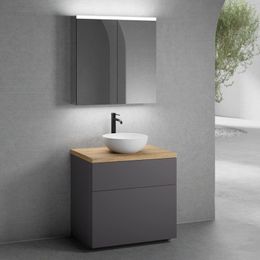 neoro n50 Unterschrank B: 80 cm mit 2 Ausz&uuml;gen, Waschtisch &Oslash; 45 cm wei&szlig; matt, mit Spiegelschrank f&uuml;r die Schweiz,,