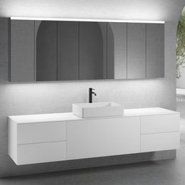 neoro n50 M&ouml;belanlage B: 220 cm mit 5 Ausz&uuml;gen, Waschtisch B: 58 cm wei&szlig; matt, mit Spiegelschrank f&uuml;r die Schweiz,,