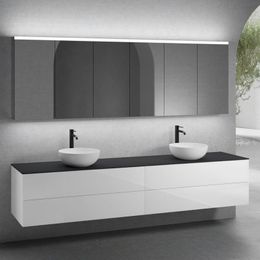 neoro n50 M&ouml;belanlage B: 240 cm mit 4 Ausz&uuml;gen, 2 Waschtische &Oslash; 45 cm wei&szlig; matt, mit Spiegelschrank f&uuml;r die Schweiz,,