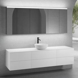 neoro n50 M&ouml;belanlage B: 200 cm mit 6 Ausz&uuml;gen, Waschtisch &Oslash; 45 cm wei&szlig; matt, mit Spiegelschrank f&uuml;r die Schweiz,,
