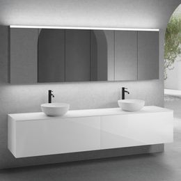 neoro n50 M&ouml;belanlage B: 240 cm mit 2 Ausz&uuml;gen, 2 Waschtische &Oslash; 45 cm wei&szlig; matt, mit Spiegelschrank f&uuml;r die Schweiz,,