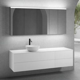 neoro n50 M&ouml;belanlage B: 180 cm mit 4 Ausz&uuml;gen, Waschtisch &Oslash; 45 cm wei&szlig; matt, mit Spiegelschrank f&uuml;r die Schweiz,,