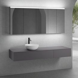 neoro n50 M&ouml;belanlage B: 180 cm mit 2 Ausz&uuml;gen, Waschtisch &Oslash; 40 cm wei&szlig; matt, mit Spiegelschrank f&uuml;r die Schweiz,,