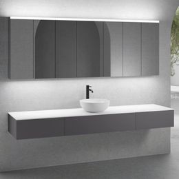 neoro n50 M&ouml;belanlage B: 220 cm mit 3 Ausz&uuml;gen, Waschtisch &Oslash; 45 cm wei&szlig; matt, mit Spiegelschrank f&uuml;r die Schweiz,,