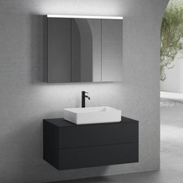 neoro n50 Unterschrank B: 100 cm mit 2 Ausz&uuml;gen, Waschtisch B: 58 cm wei&szlig; matt, mit Spiegelschrank f&uuml;r die Schweiz,,