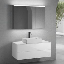 neoro n50 Unterschrank B: 120 cm mit 2 Ausz&uuml;gen, Waschtisch B: 58 cm wei&szlig; matt, mit Spiegelschrank f&uuml;r die Schweiz,,
