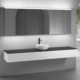 neoro n50 M&ouml;belanlage B: 220 cm mit 3 Ausz&uuml;gen, Waschtisch &Oslash; 45 cm wei&szlig; matt, mit Spiegelschrank f&uuml;r die Schweiz,,