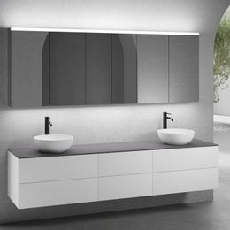 neoro n50 M&ouml;belanlage B: 220 cm mit 6 Ausz&uuml;gen, 2 Waschtische &Oslash; 45 cm wei&szlig; matt, mit Spiegelschrank f&uuml;r die Schweiz,,