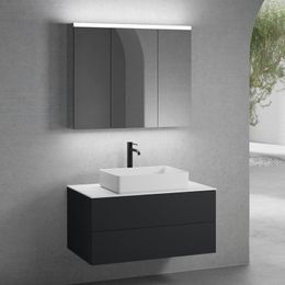 neoro n50 Unterschrank B: 100 cm mit 2 Ausz&uuml;gen, Waschtisch B: 58 cm wei&szlig; matt, mit Spiegelschrank f&uuml;r die Schweiz,,