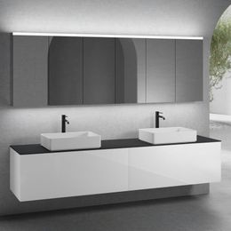 neoro n50 M&ouml;belanlage B: 240 cm mit 2 Ausz&uuml;gen, 2 Waschtische B: 58 cm wei&szlig; matt, mit Spiegelschrank f&uuml;r die Schweiz,,