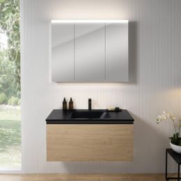 rivea Dia Unterschrank B: 101 cm mit 1 Auszug, Waschtisch mit 1 Hahnloch schwarz matt, mit n50 Spiegelschrank f&uuml;r die Schweiz,,