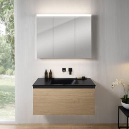 rivea Dia Unterschrank B: 101 cm mit 1 Auszug, Waschtisch ohne Hahnloch schwarz matt, mit n50 Spiegelschrank f&uuml;r die Schweiz,,