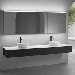 neoro n50 M&ouml;belanlage B: 240 cm mit 2 Ausz&uuml;gen, 2 Waschtische &Oslash; 45 cm wei&szlig; matt, mit Spiegelschrank f&uuml;r die Schweiz,,