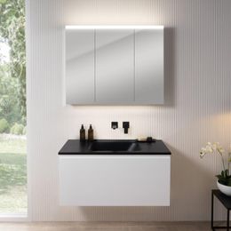 rivea Dia Unterschrank B: 101 cm mit 1 Auszug, Waschtisch ohne Hahnloch schwarz matt, mit n50 Spiegelschrank f&uuml;r die Schweiz,,