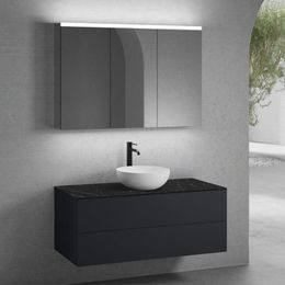 neoro n50 Unterschrank B: 120 cm mit 2 Ausz&uuml;gen, Waschtisch &Oslash; 40 cm wei&szlig; matt, mit Spiegelschrank f&uuml;r die Schweiz,,