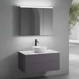neoro n50 Unterschrank B: 100 cm mit 2 Ausz&uuml;gen, Waschtisch &Oslash; 45 cm wei&szlig; matt, mit Spiegelschrank f&uuml;r die Schweiz,,