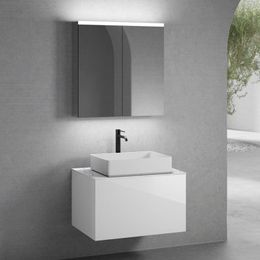 neoro n50 Unterschrank B: 80 cm mit 1 Auszug, Waschtisch B: 58 cm wei&szlig; matt, mit Spiegelschrank f&uuml;r die Schweiz,, BN0065WM+BN0432WH+BN0402C1+BN0486MI,