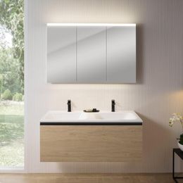 rivea Dia Unterschrank B: 121 cm mit 1 Auszug, Doppelwaschtisch mit 2 Hahnl&ouml;chern wei&szlig;, mit n50 Spiegelschrank f&uuml;r die Schweiz,,