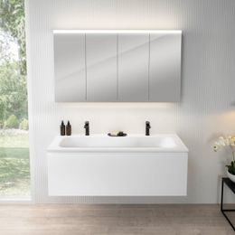 rivea Dia Unterschrank B: 141 cm mit 1 Auszug, Waschtisch mit 2 Hahnl&ouml;chern wei&szlig; matt, mit n50 Spiegelschrank f&uuml;r die Schweiz,,