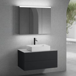 neoro n50 Unterschrank B: 100 cm mit 2 Ausz&uuml;gen, Waschtisch B: 58 cm wei&szlig; matt, mit Spiegelschrank f&uuml;r die Schweiz,,