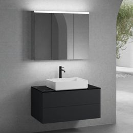 neoro n50 Unterschrank B: 100 cm mit 2 Ausz&uuml;gen, Waschtisch B: 58 cm wei&szlig; matt, mit Spiegelschrank f&uuml;r die Schweiz,,