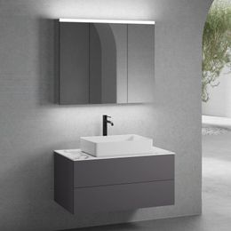 neoro n50 Unterschrank B: 100 cm mit 2 Ausz&uuml;gen, Waschtisch B: 58 cm wei&szlig; matt, mit Spiegelschrank f&uuml;r die Schweiz,,