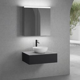 neoro n50 Unterschrank B: 80 cm mit 1 Auszug, Waschtisch &Oslash; 45 cm wei&szlig; matt, mit Spiegelschrank f&uuml;r die Schweiz,, BN0106WM+BN0412BM+BN0402C3+BN0486MI,