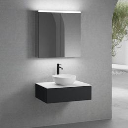 neoro n50 Unterschrank B: 80 cm mit 1 Auszug, Waschtisch &Oslash; 40 cm wei&szlig; matt, mit Spiegelschrank f&uuml;r die Schweiz,, BN0064WM+BN0412BM+BN0402WH+BN0486MI,