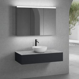 neoro n50 Unterschrank B: 120 cm mit 1 Auszug, Waschtisch &Oslash; 40 cm wei&szlig; matt, mit Spiegelschrank f&uuml;r die Schweiz,, BN0064WM+BN0414BM+BN0404C3+BN0488MI,